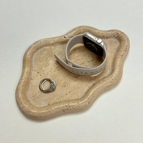 Decorative "Wave" Travertine Fluted Tray in Natural Stone – Rustike Home