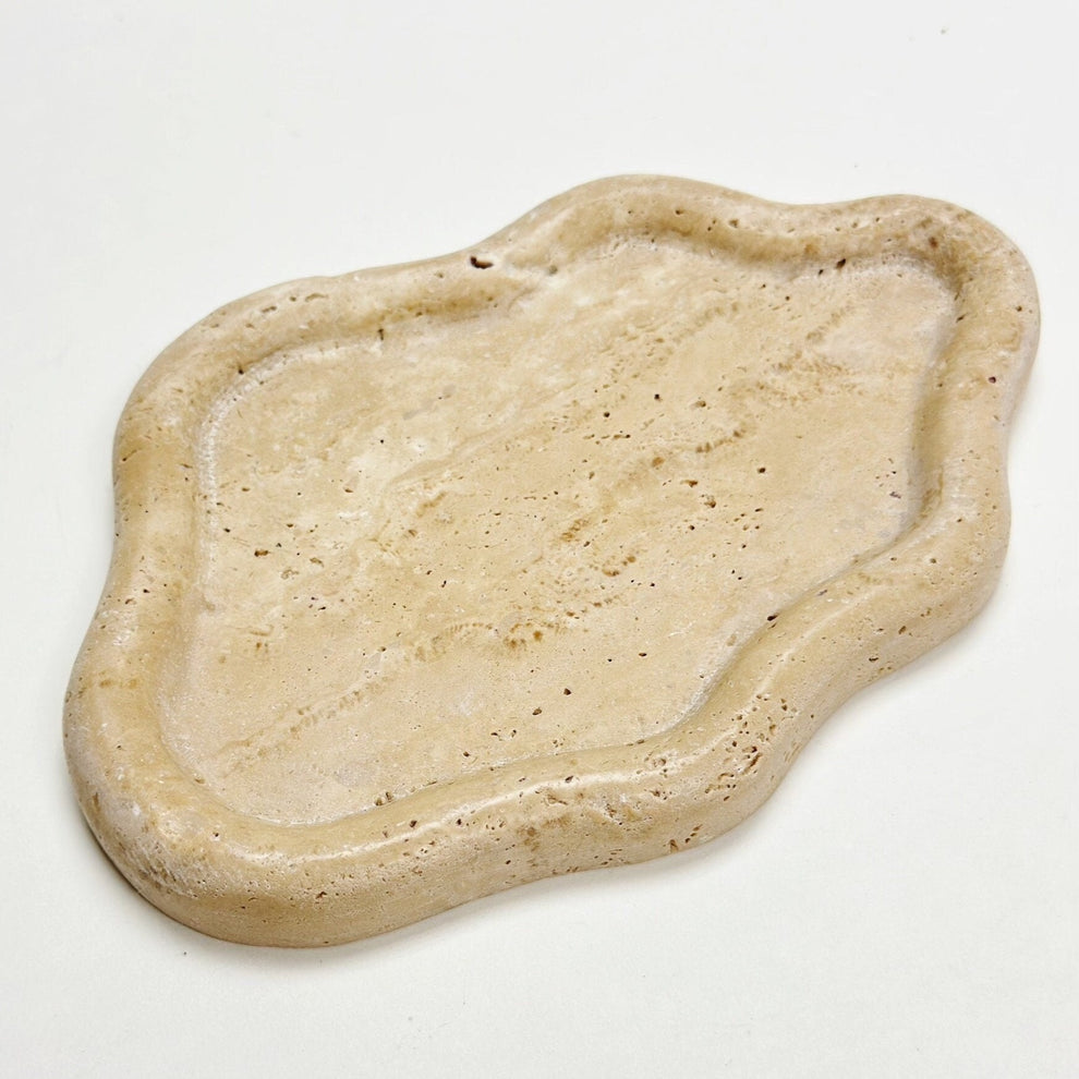 Decorative "Wave" Travertine Fluted Tray in Natural Stone – Rustike Home